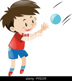 Cute boy throwing a ball in the air. Vector illustration Stock Vector ...