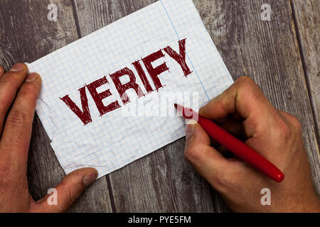 Handwriting text Verify. Concept meaning make sure or demonstrate that ...