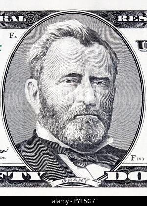 Close-up portrait of Ulysses Grant on 50 dollar bill, finance ...