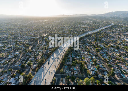 Aerial view of Route 118 freeway and Rocky Peak Park between Simi ...