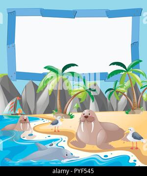 Border template with sea animals illustration Stock Vector Image & Art ...