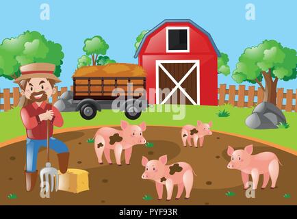 Farm scene with pigs in mud illustration Stock Vector Image & Art - Alamy