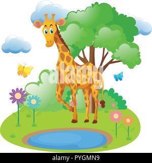 giraffe with exotic flower and tree background Stock Vector Image & Art ...