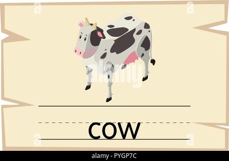 Spell the word cow. Vector illustration of cute cow. Spelling game for ...