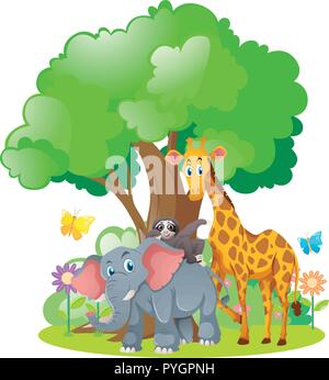 illustration of a Elephant standing under a tree Stock Vector Image ...