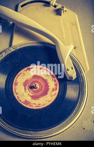 Retro gramophone and old vinyls with scratched Stock Photo - Alamy