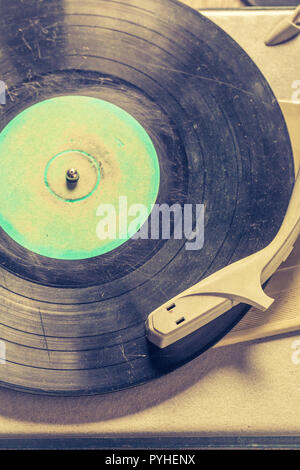 Antique gramophone with a stack of vinyl records Stock Photo - Alamy