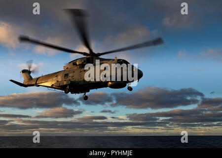Royal Navy Merlin MK2 submarine hunter helicopter flying at Bournemouth ...