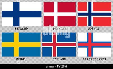 Flags of the Nordic countries, Scandinavia. Norway, Iceland, Sweden ...