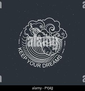 Keep your dreams. Vintage illustration of thin line magic bulb with ...