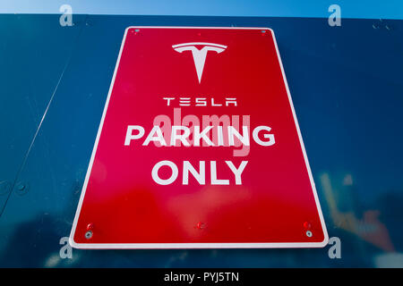 Tesla Vehicle Charging Only Sign and No Parking Except For Electric ...