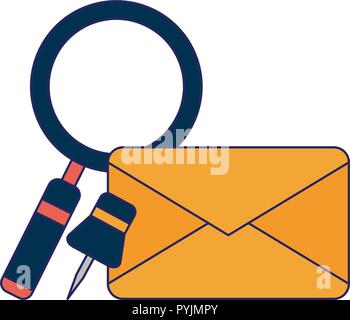 Envelope and magnifying glass with pin vector illustration graphic ...