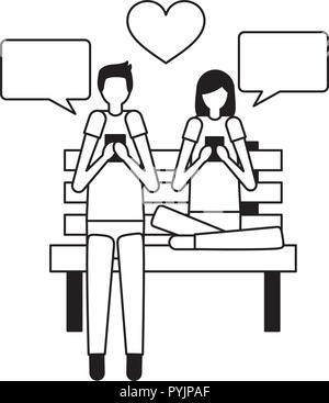 couple using mobile in the bench park Stock Vector Image & Art - Alamy