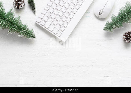 Top view with mini wireless keyboard and mouse with coffee and glasses ...