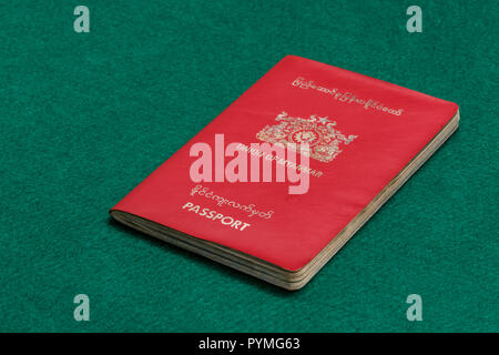 Myanmar Burmese passport on green table Stock Photo - Alamy