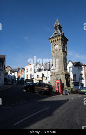Blue sky over Knighton Clock Tower in Knighton, Wales Stock Photo - Alamy