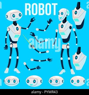 Robot Vector. Animation Creation Set. Modern Robot Helper. Head, Face, Gestures. Animated ...