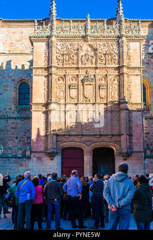 Plateresque style exterior facade of University of Salamanca. From ...