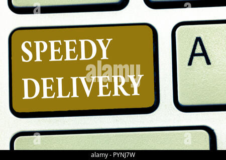 Text sign showing Speedy Delivery. Business idea provide products in fast way or same day ...