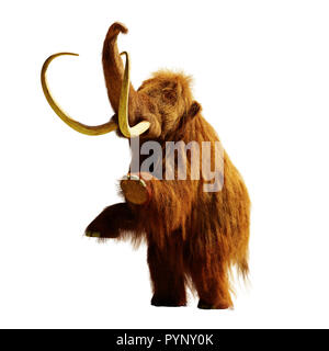 woolly mammoth standing on two legs, prehistoric mammal isolated with ...