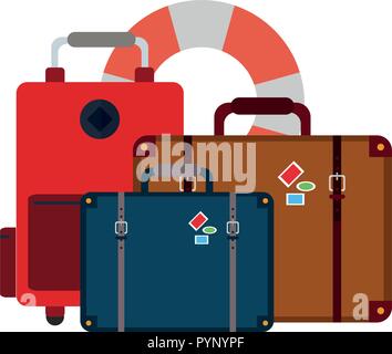 Travel luggage and life saver ring symbols vector illustration graphic ...