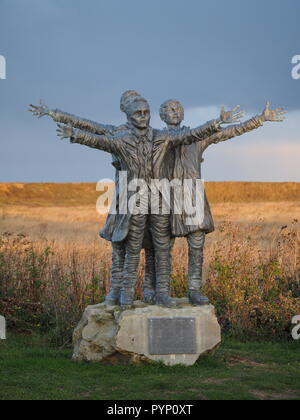 A statue of The Short Brothers, Oswald, Horace, and Eustace at Leysdown ...