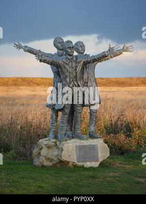 A statue of The Short Brothers, Oswald, Horace, and Eustace at Leysdown ...
