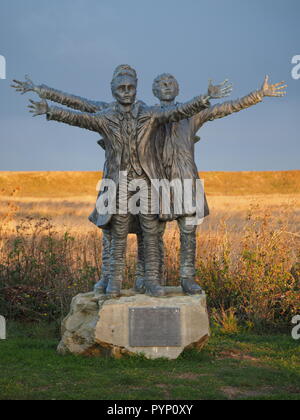 A statue of The Short Brothers, Oswald, Horace, and Eustace at Leysdown ...