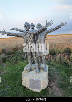A statue of The Short Brothers, Oswald, Horace, and Eustace at Leysdown ...