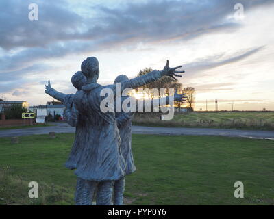 A statue of The Short Brothers, Oswald, Horace, and Eustace at Leysdown ...