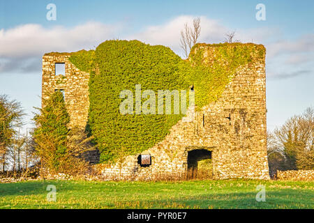 Moyne Castle, a massive square tower, with a spiral staircase, dates ...