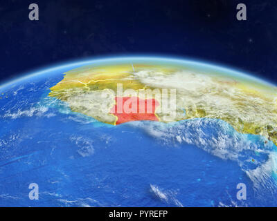 Ivory Coast. Highly detailed 3D rendering of shaded relief map with ...