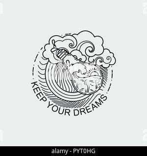 Keep your dreams. Vintage illustration of thin line magic bulb with ...