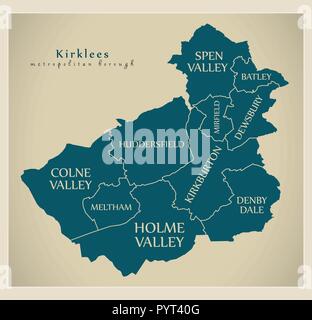 Kirklees metropolitan borough map with areas grey illustration ...