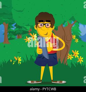 Yellow man writing on a books cover. Vector cartoon illustration Stock ...