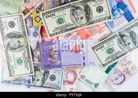 Multiple Currencies banknotes as colorful background showed the global ...