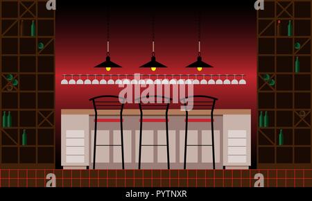 Drinking establishment. Interior of pub, cafe or bar. Bar counter ...
