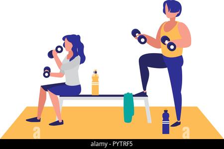 Avatar people training with dumbbells in the gym, vector illustration ...