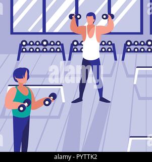 avatar people exercising in the gym, colorful design. vector ...