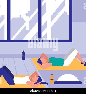 avatar couple exercising in the gym, colorful design. vector ...