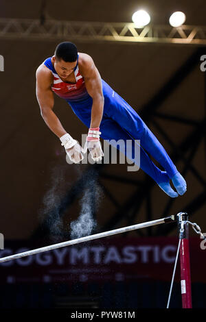 Joe Fraser, of Britain, competes during the men's artistic gymnastics ...
