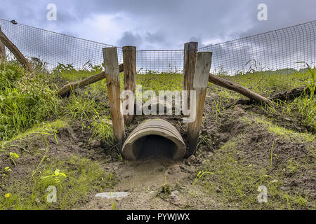 Wildlife crossing culvert pipe underpass for animals under a highway in ...