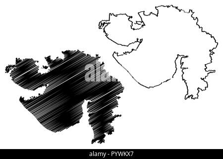 Simple outline map of Gujarat is a state of India. Stylized minimal ...
