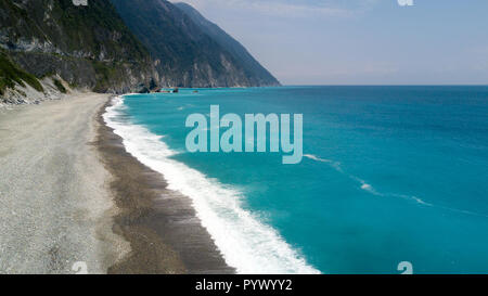 Aerial view of the Ching Shui cliff beach near the Taroko Park, Taiwan ...