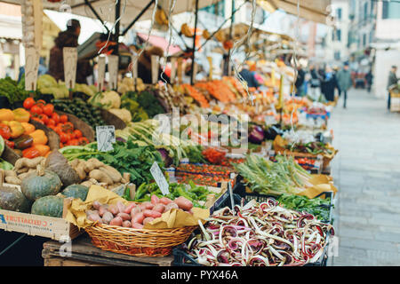 colorful groceries marketplace in venice,italy. outdoor market stall ...