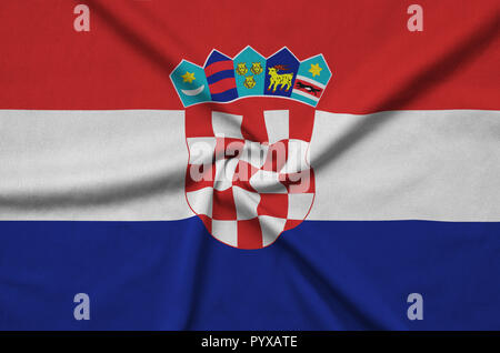 Croatia flag depicted on many leafs of monstera palm trees. Trendy ...