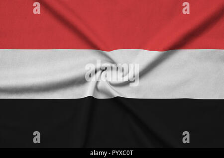 Yemen flag depicted on many leafs of monstera palm trees. Trendy ...