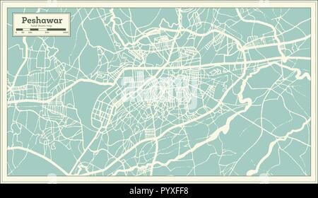 Peshawar Pakistan City Map in Retro Style in Black and White Color ...