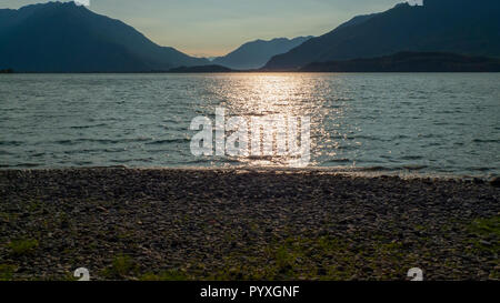 Shore and beach of Dongo, district of Gravedona, with view over the ...