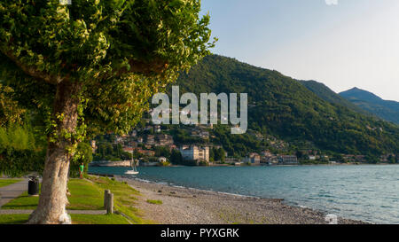 Shore and beach of Dongo, district of Gravedona, with view over the ...